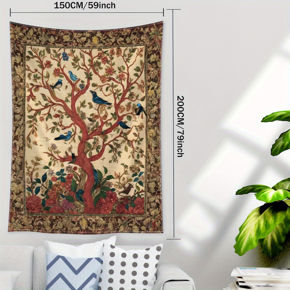 Antique Flower Bird Tree Tapestry Wall Hanging Abstract Art - Temu ...