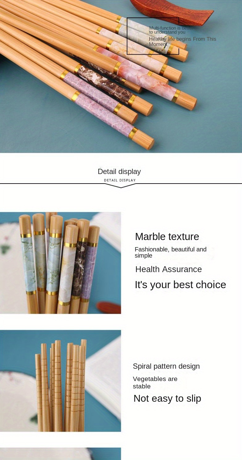 Bamboo Marble Pattern Bamboo Chopsticks - Temu Australia