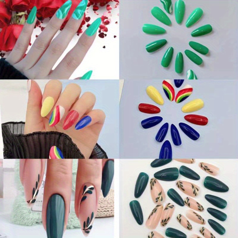 colorful swirl press nails mixed green nails leaves - Temu Norway