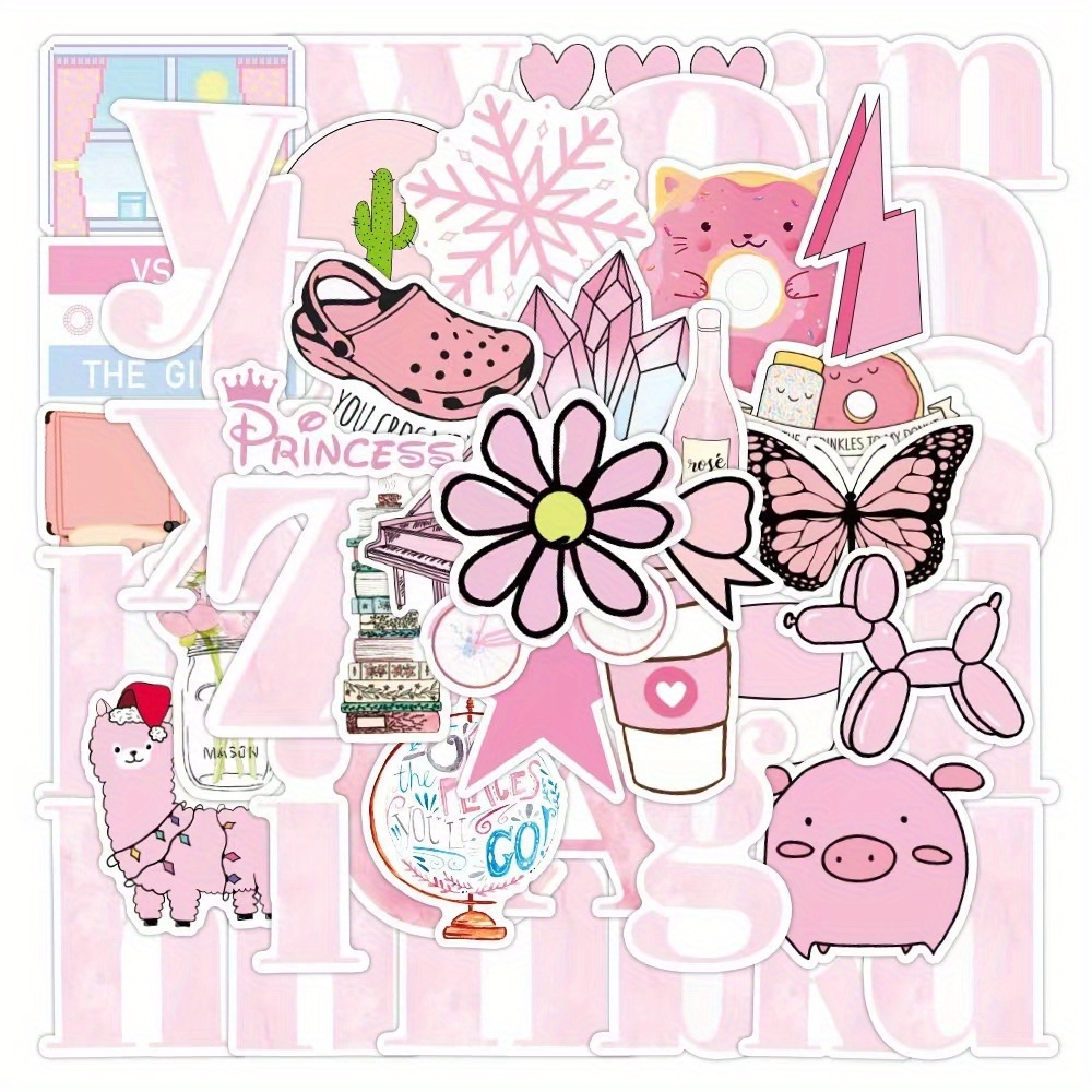 Cartoon Pink Letters Graffiti Pvc Waterproof Sticker Packs - Temu ...