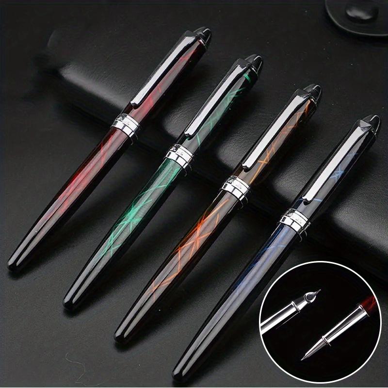 1pc 高級絶妙な 4 色宝石アクリル万年筆高品質スピン筆記インクペン 05 ミリメートルペン先オフィス文具学用品 Office