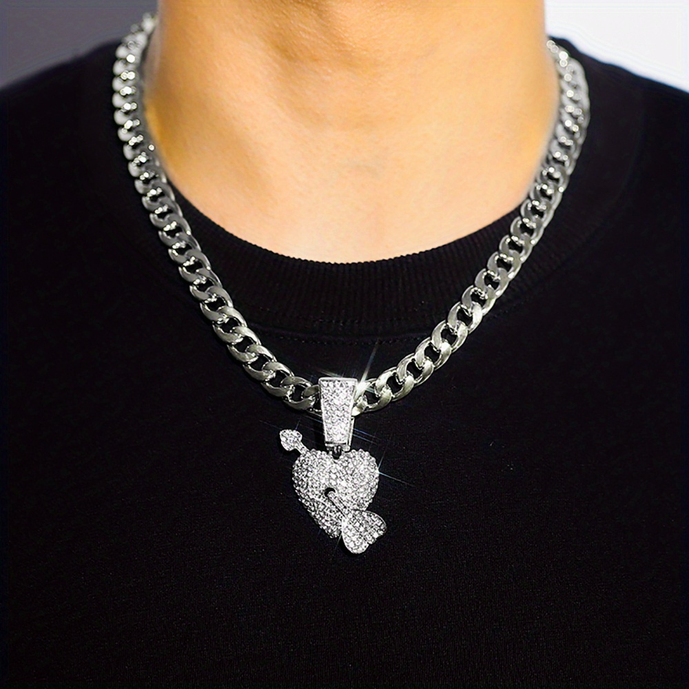 iced cupid wear heart pendant cuban chain necklace shiny - Temu New Zealand