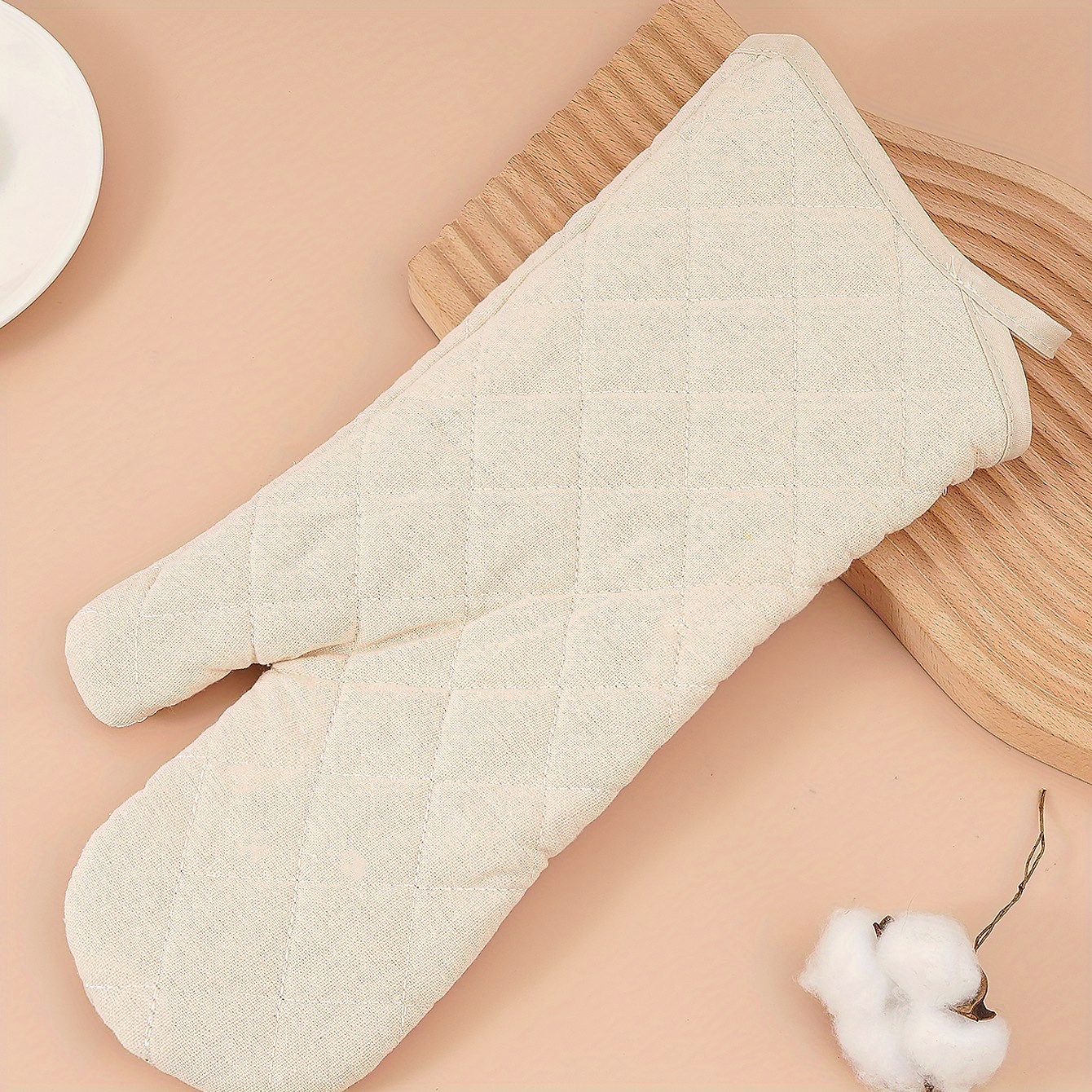 Cotton Oven Mitts Solid Color Heat Resistant Mitts Microwave - Temu ...