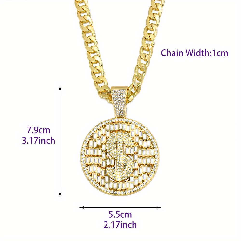 Delicate Dollar Pendant Necklace Miami Cuban Link Chain - Temu New Zealand