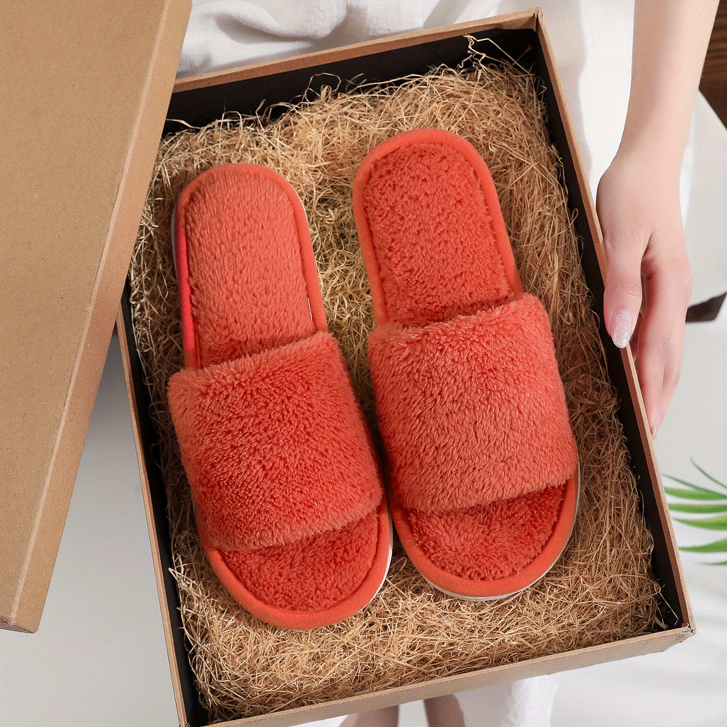 Plush Indoor Slippers Women s Solid Color Warm Comfy Anti - Temu New ...