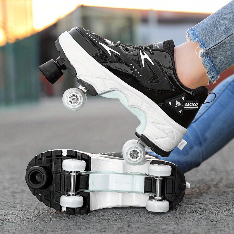 Boy's Roller Skate Shoes With Brake, Technical Skateboarding Shoe With ...