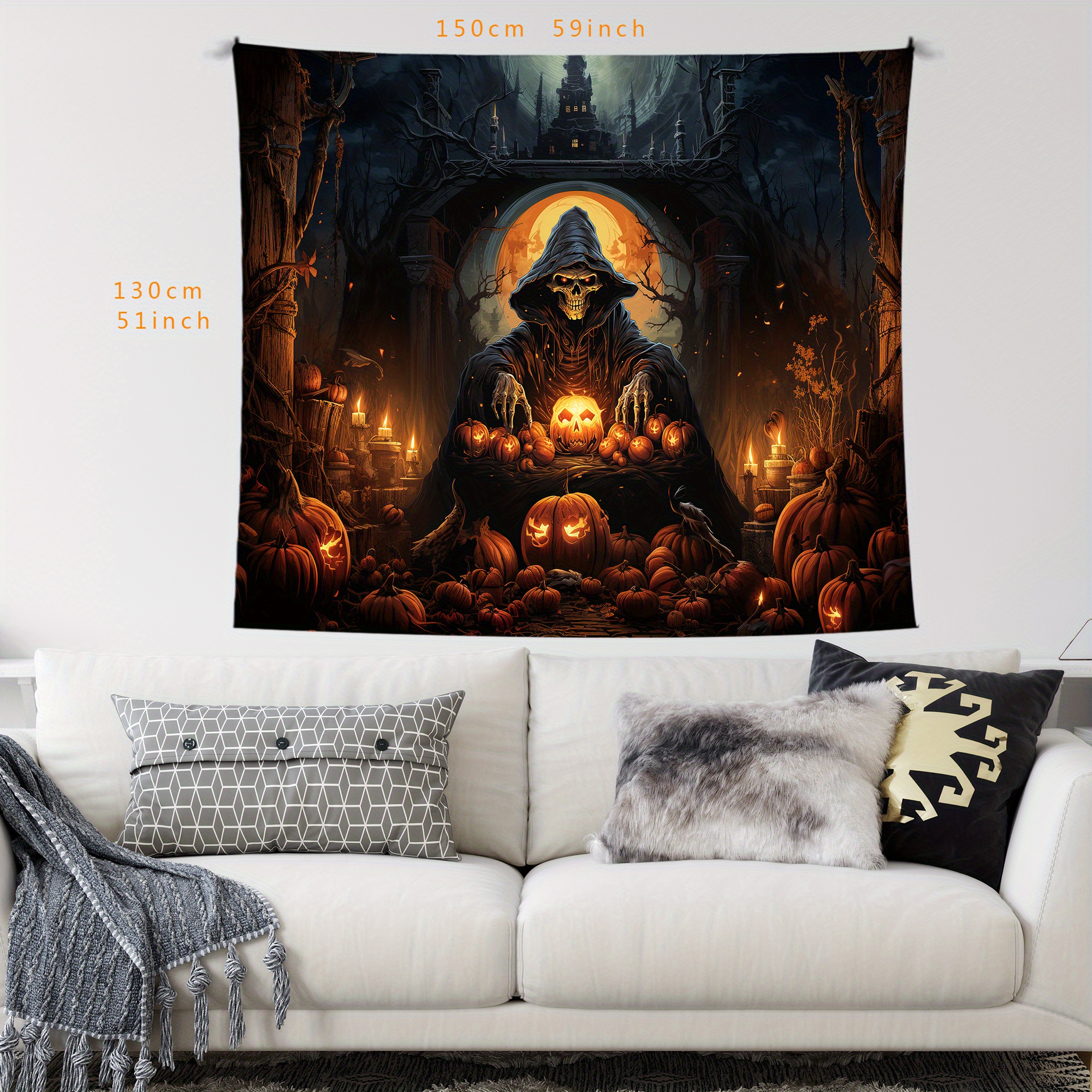 Gothic Horror Tapestry Pumpkin Wizard Skeleton - Temu Canada