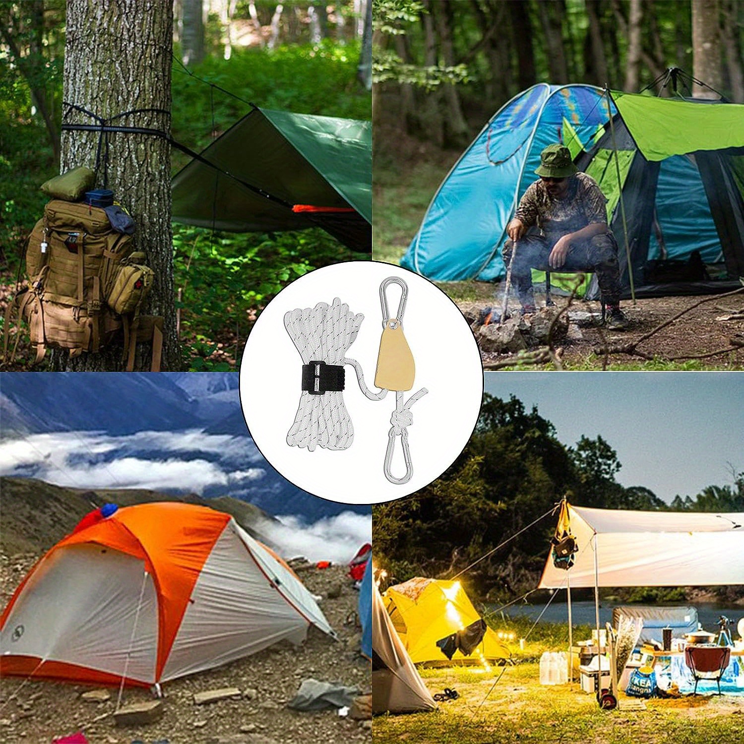 5m 196 85inch Camping Rope With Pulley Reflective Tent Rope Reusable ...