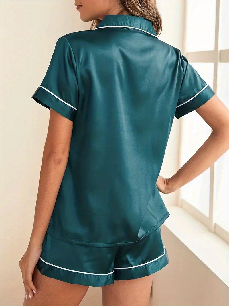 Solid Button Pajamas Set Comfort Short Sleeve Lapel Top - Temu United ...