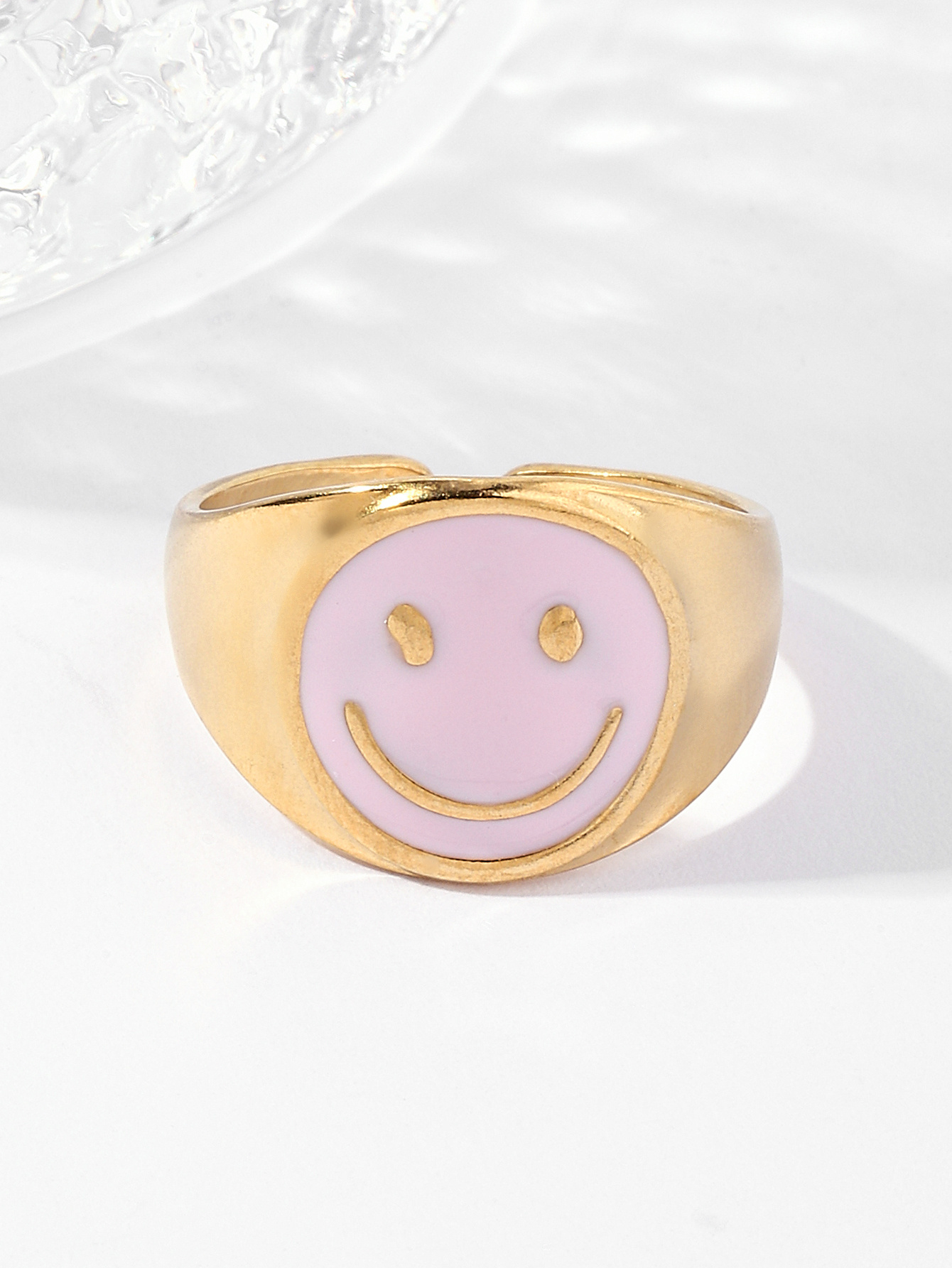 Happy Face Pattern Golden Plated Stainless Steel Ring - Temu Portugal