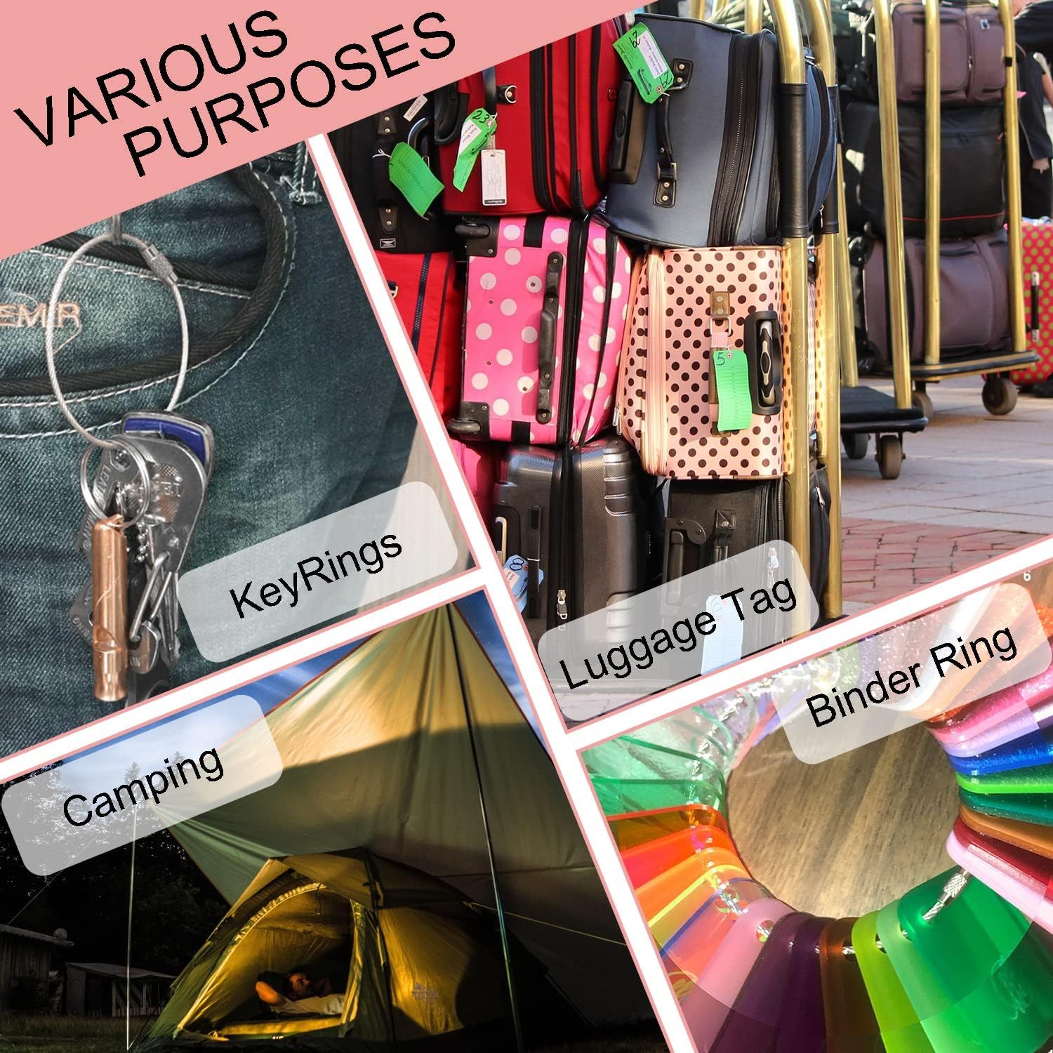 stainless steel luggage tag loops wire key ring cable key - Temu Canada