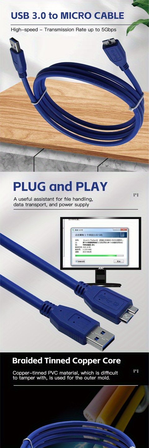 usb3.0 micro male micro b cable kit fast charging - Temu Australia