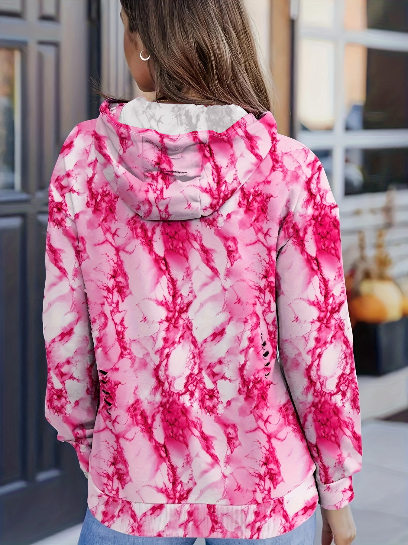 Tie Dye Kangaroo Pocket Ripped Hoodie Casual Long Sleeve - Temu Portugal