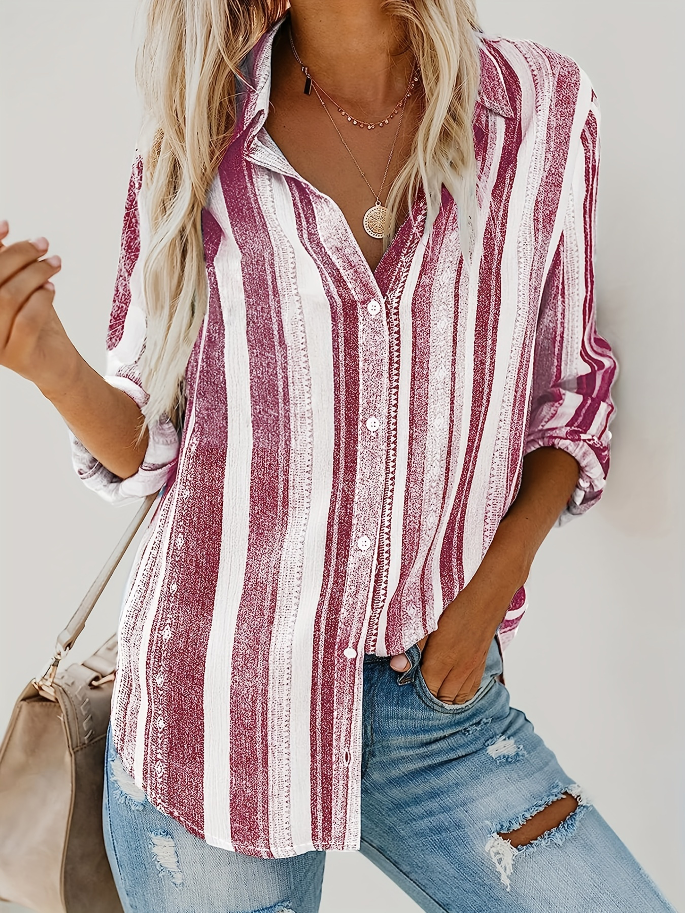 Striped Print Shirt Casual Button Front Long Sleeve Shirt - Temu ...