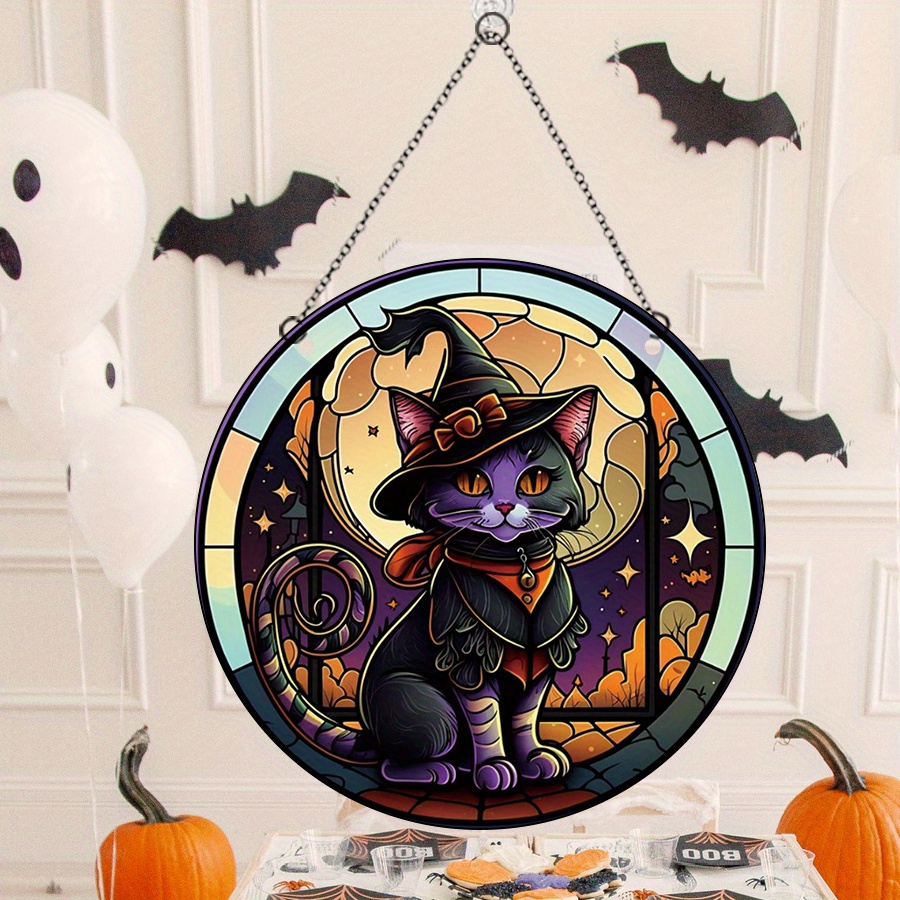 Acrylic Halloween Witch Costume Purple Kitten Round Acrylic - Temu New ...