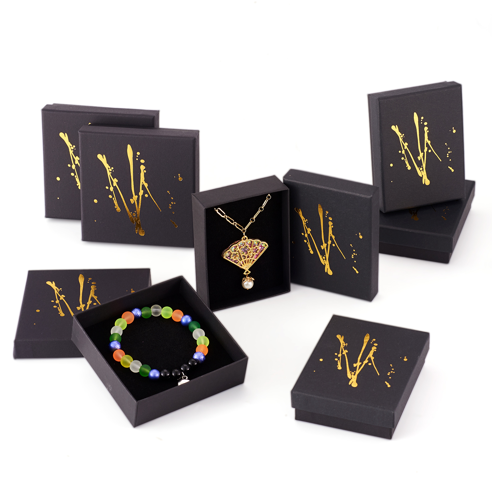 Black Square Paper Stamping Jewelry Packaging Boxes - Temu Australia