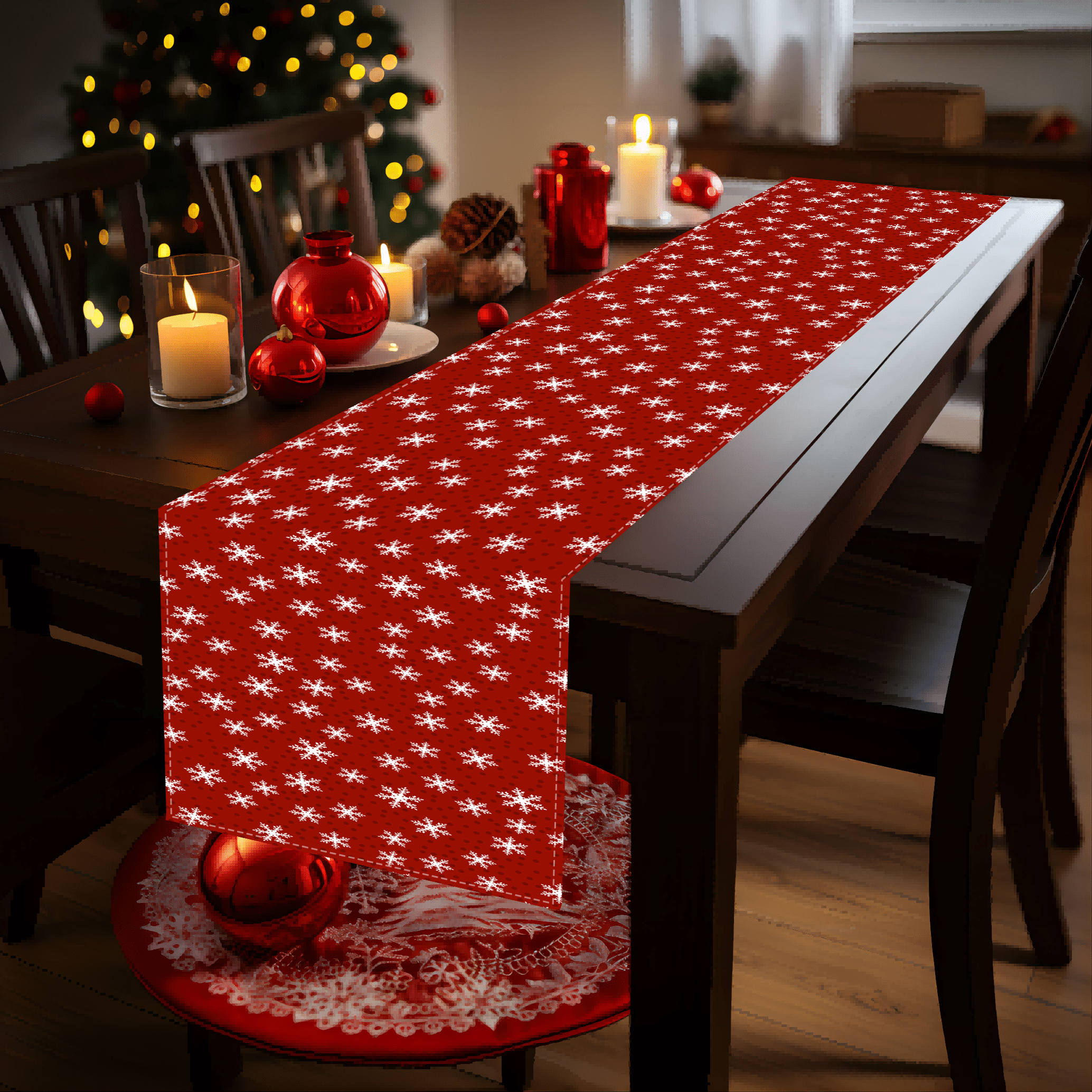 christmas table runner red check pine - Temu Norway