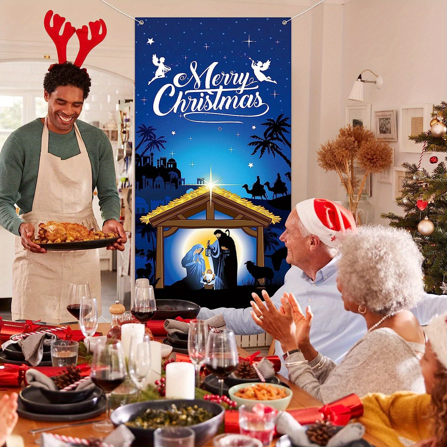 Nativity Christmas Door Cover Decorations Holy Night - Temu