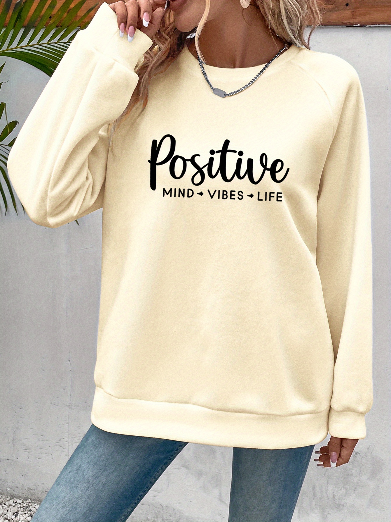 Positive Print Pullover Sweatshirt Casual Long Sleeve Crew Temu