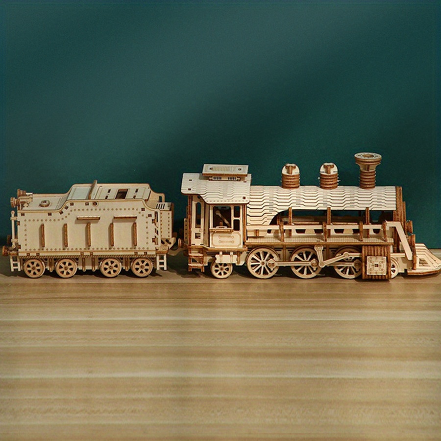 3d Wooden Puzzle Mechanical Train Model Kit Brain Teaser - Temu