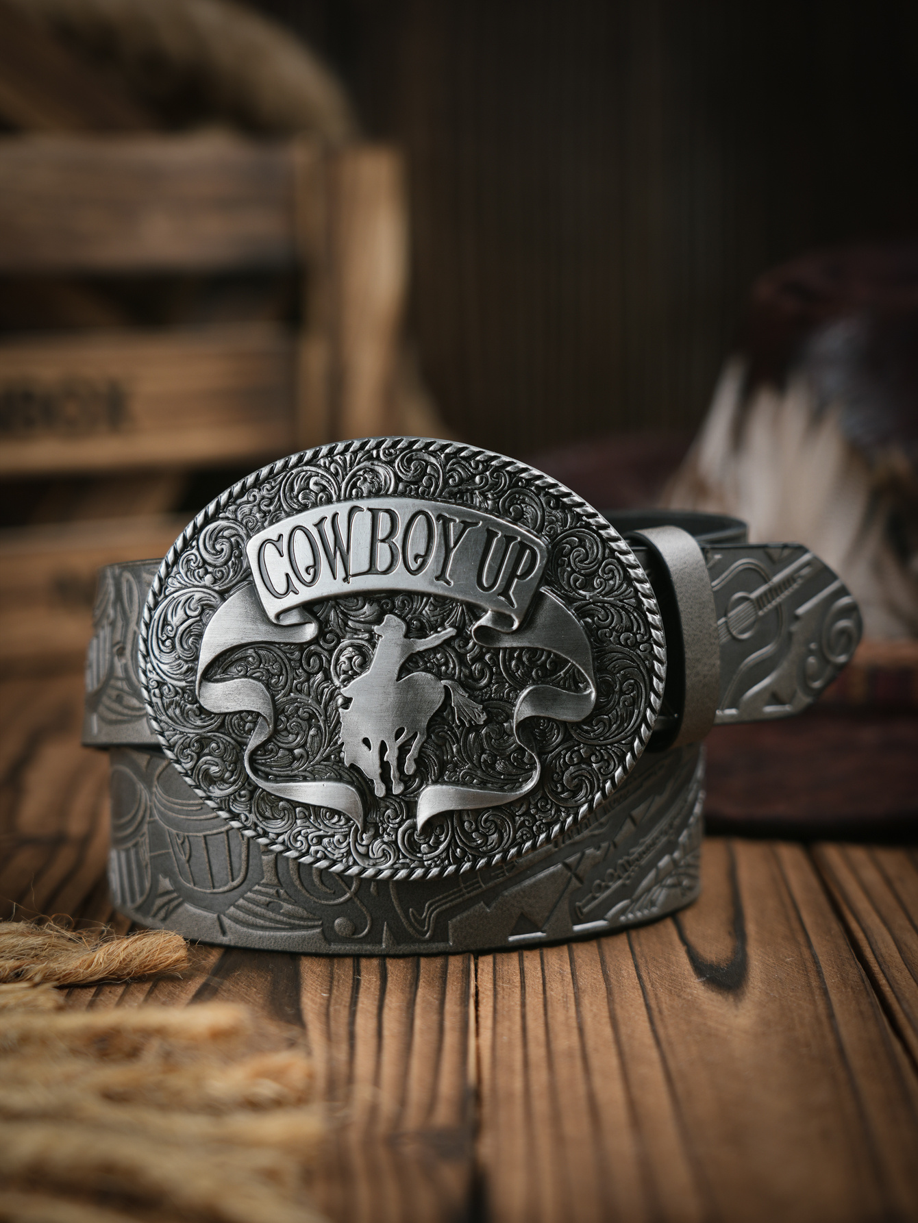 Fashion Mens Western Style Pu Leather Belt Cowboy Pattern Pants Belt ...