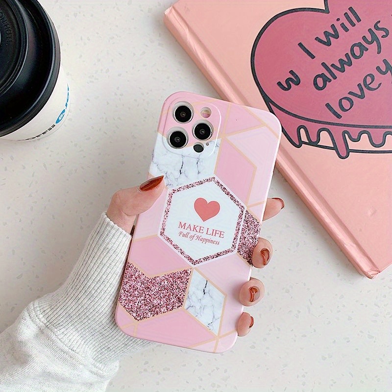 Love Heart Marble Pattern Case For Simple Light Luxury Geometric ...