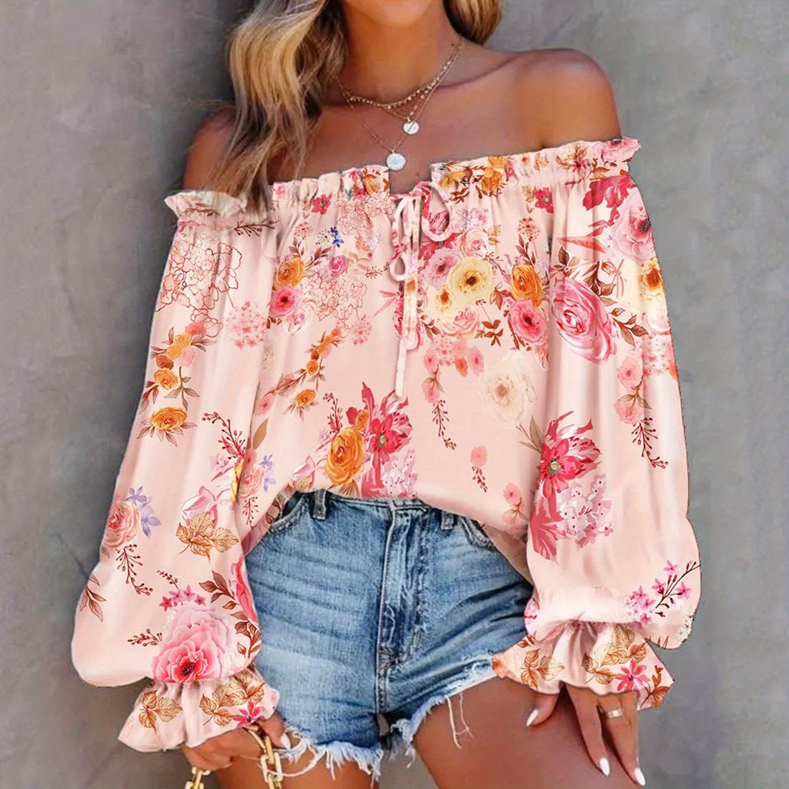 plus size casual bouse women's plus floral print lettuce - {region_name}