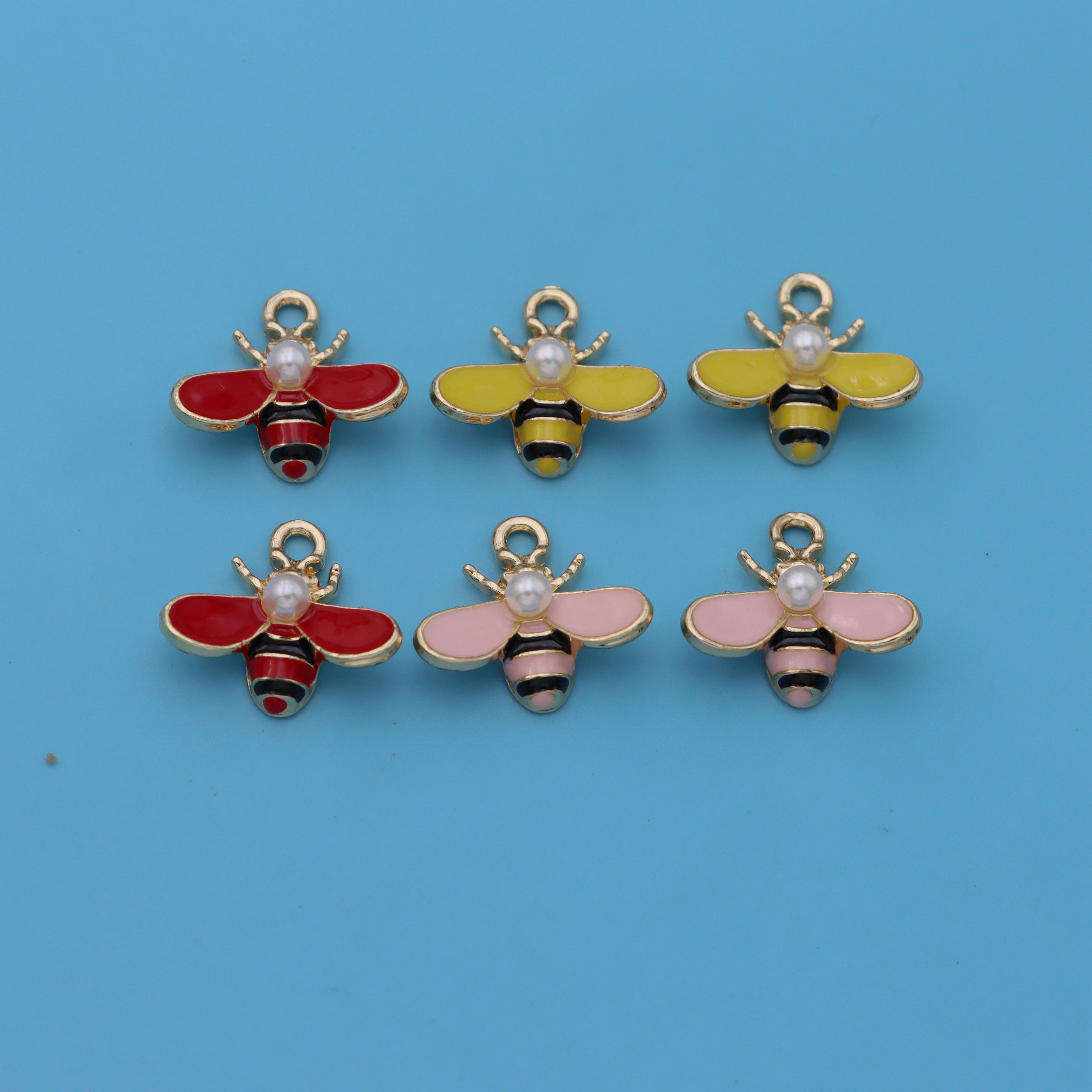 Mix Golden White Golden Plated Enamel Crystal 3d Pearl Bee Charms ...