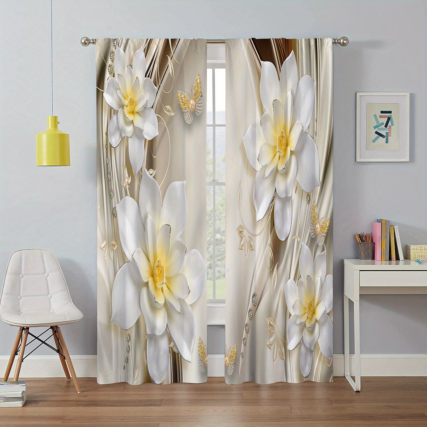 Flower Crystal Printed Window Curtain Living Room Bedroom - Temu New ...