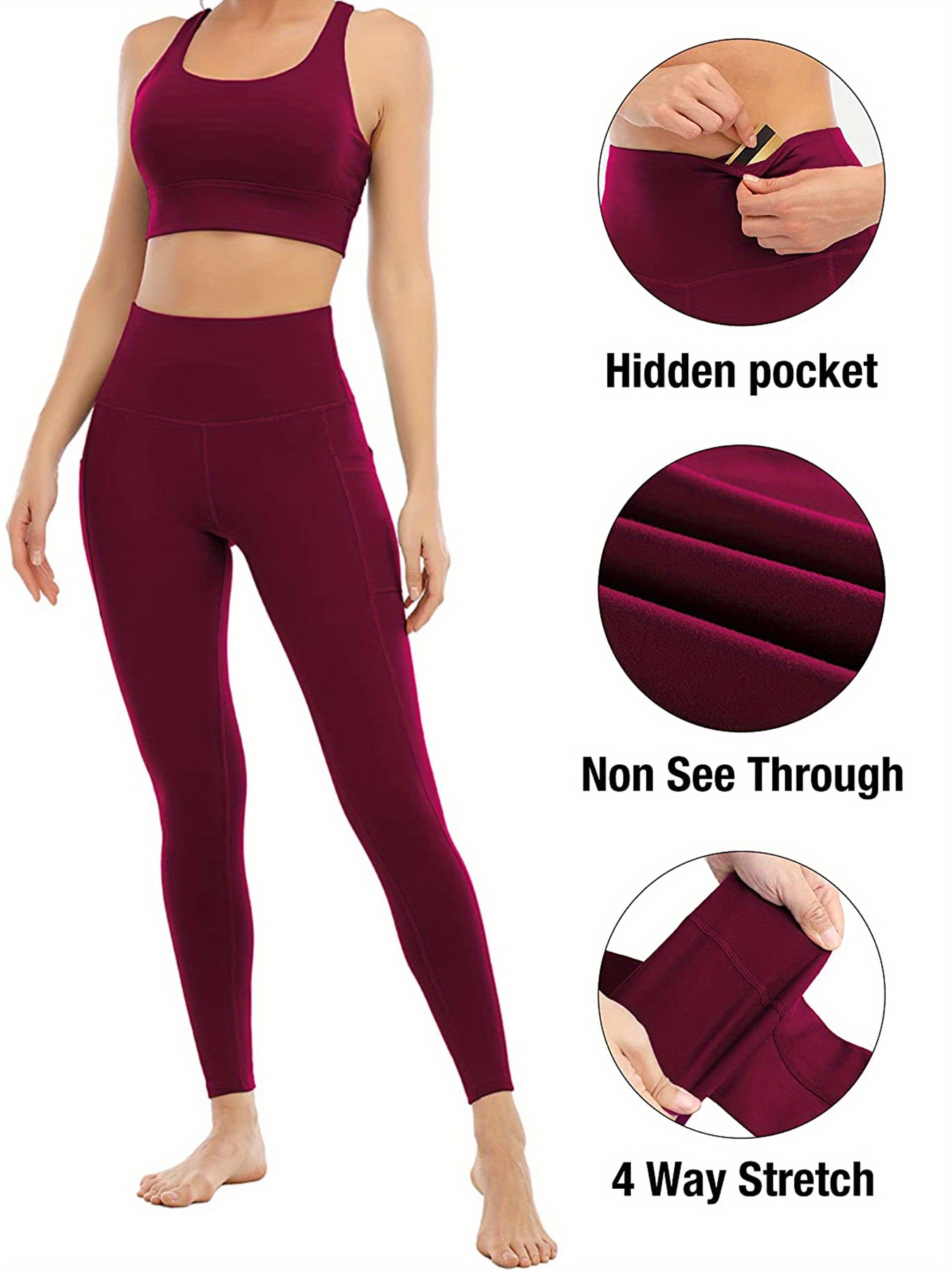 Solid Color Yoga Leggings High Stretch - Temu Australia