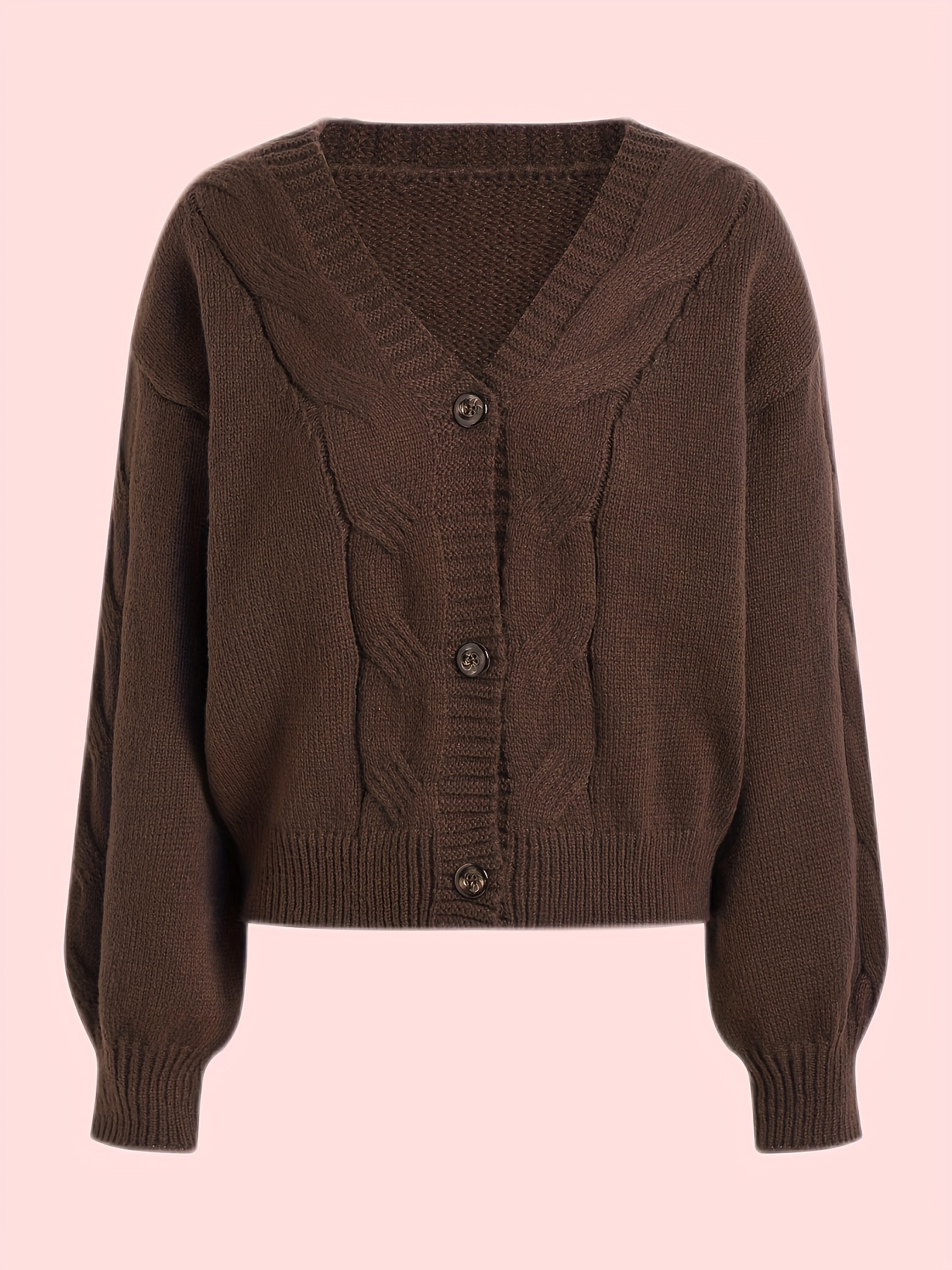 Solid V Neck Knit Cardigan Casual Button Front Drop Shoulder - Temu ...