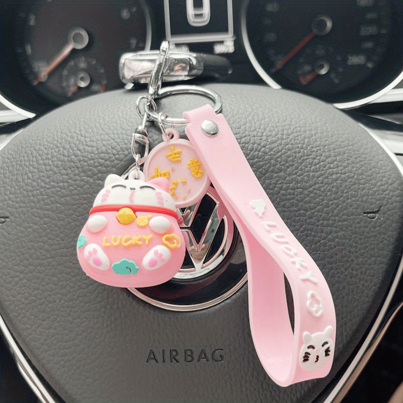 Large Cute Lucky Cat Keychain Cartoon Car Key Chain Pendant - Temu Ireland