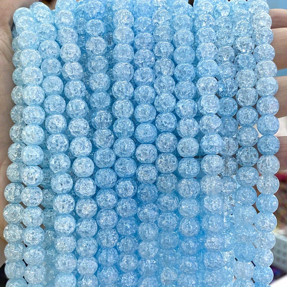 light blue crackle stone beads crystal round loose - Temu Australia