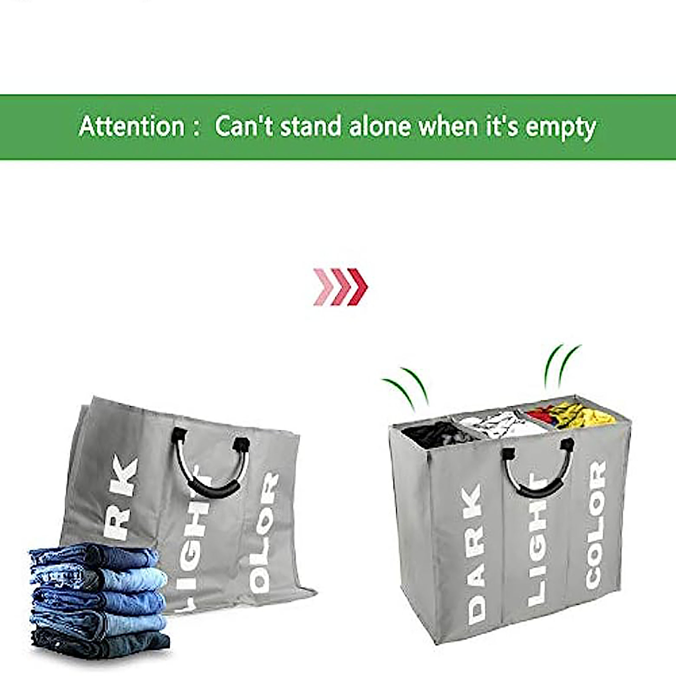 Grey Laundry Basket 3 Section Sorter Hamper Handle Large - Temu United ...