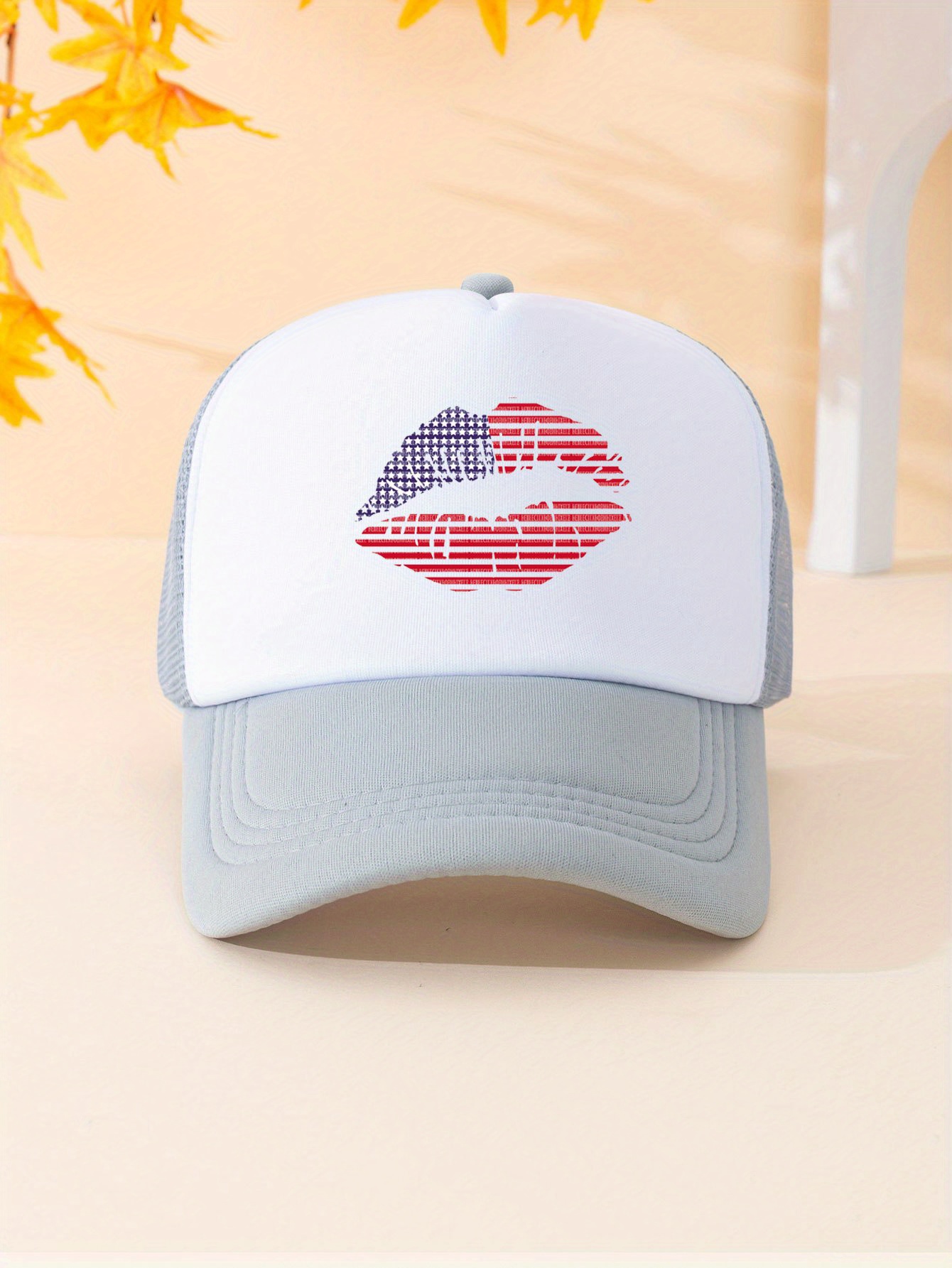 Sexy Lips Printed Trucker Hat Color Block Breathable Mesh Baseball Casual Sunscreen Adjustable ...