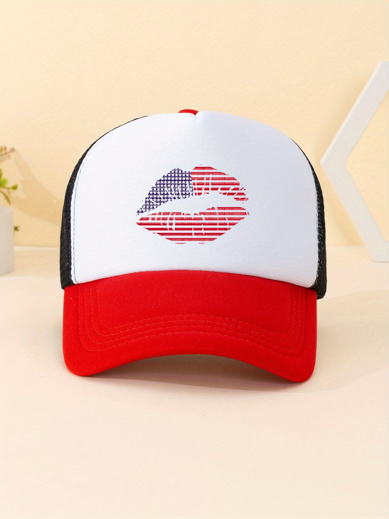 Sexy Lips Printed Trucker Hat Color Block Breathable Mesh Baseball ...