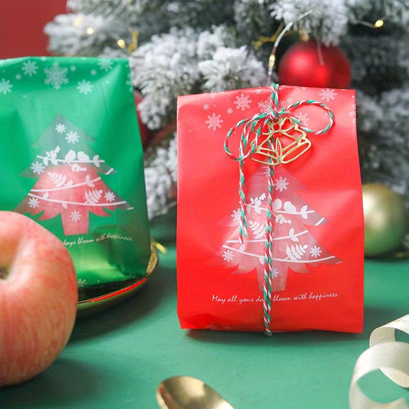 Red Green Christmas Tree Flat Mouth Biscuit Packaging Bags - Temu