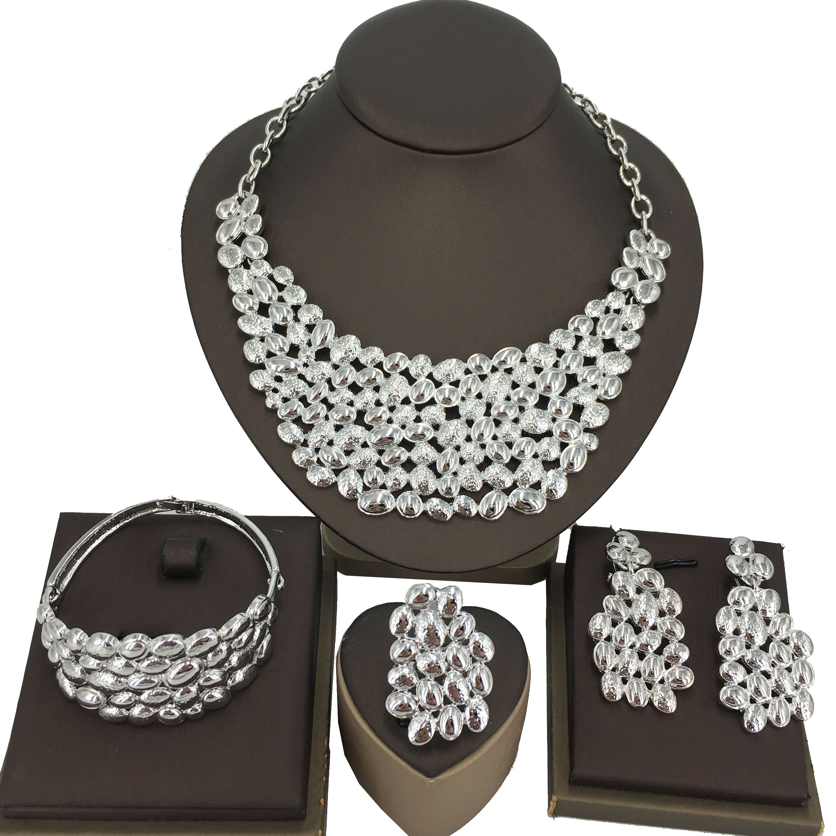 Earrings Necklace Bracelet Plus Ring Luxury Jewelry Set 18k Gold Plated ...