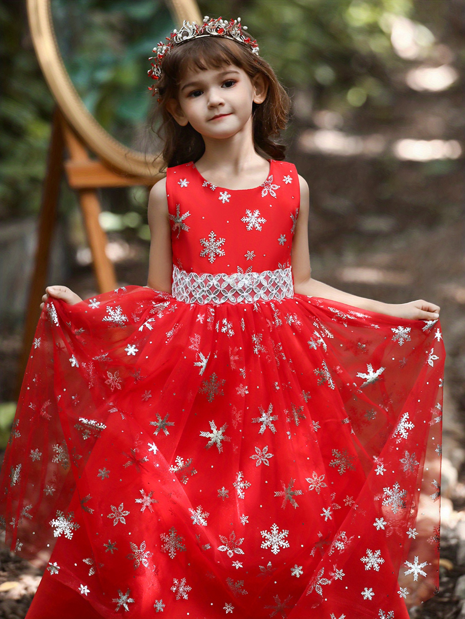 Christmas Princess Dress Girls Snow Graphic Mesh Tulle Maxi - Temu ...