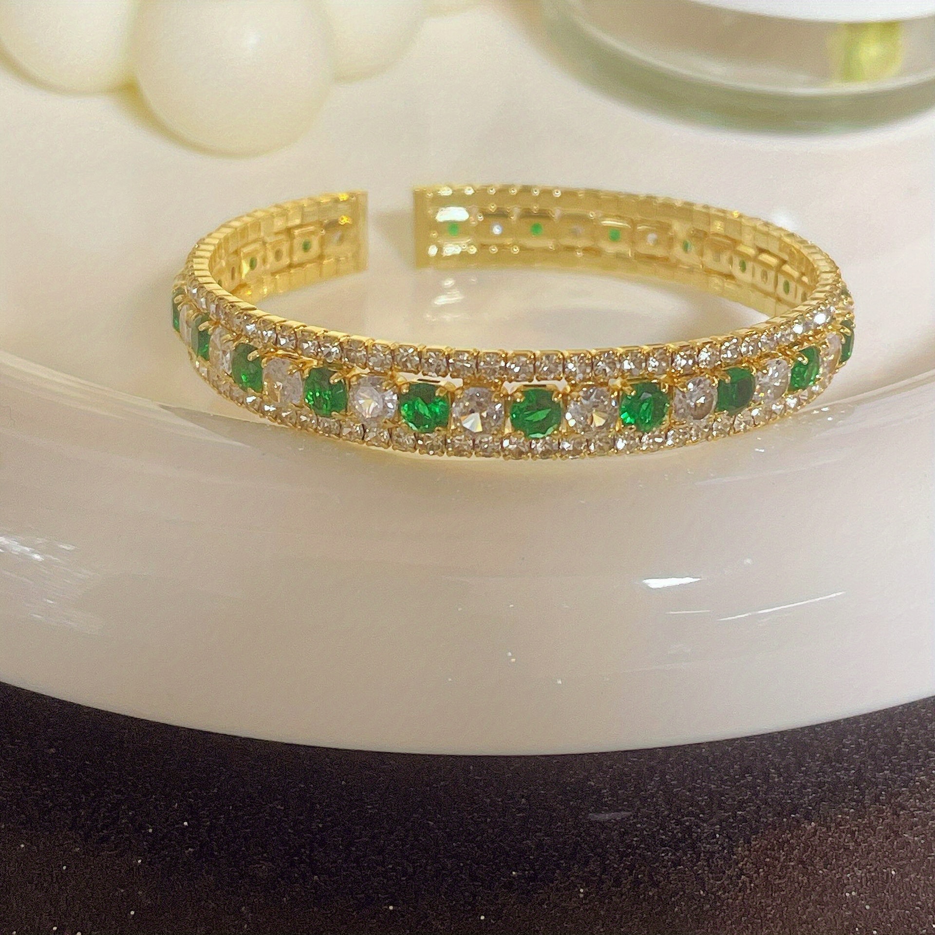 luxury green zirconia bangle female western hand - Temu Australia