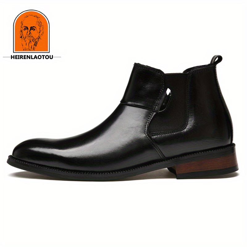 Mens Stacked Heel Chelsea Boots Casual Walking Shoes Elevator Shoes ...