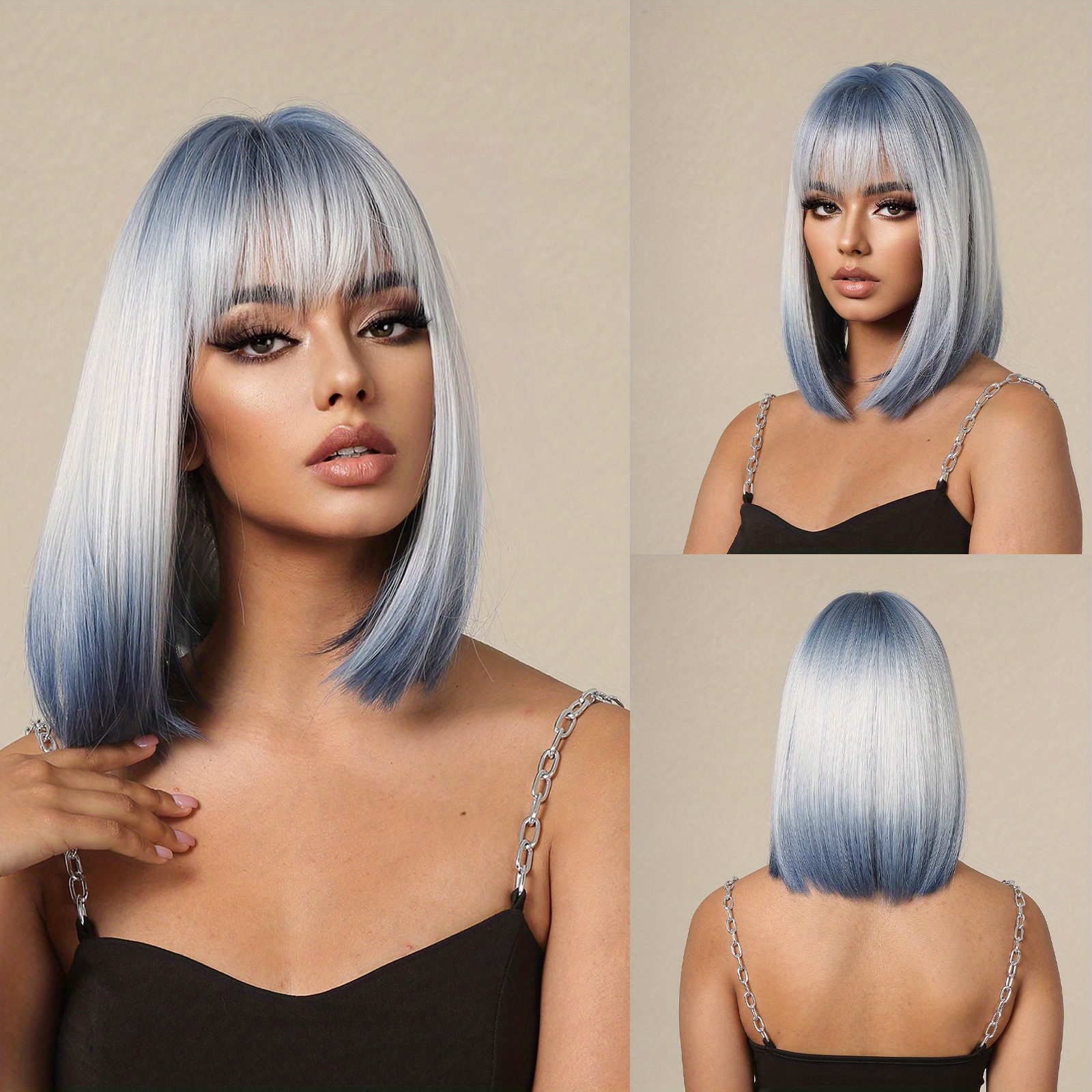 short bob wigs bangs ombre straight hair synthetic heat Temu United Kingdom