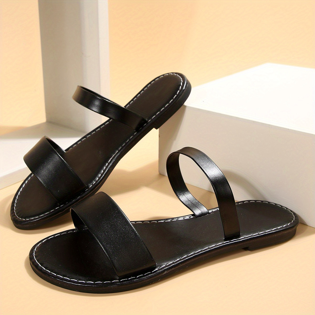 Double Strap Slide Sandals Women's Casual Slip Flat Summer - Temu Australia