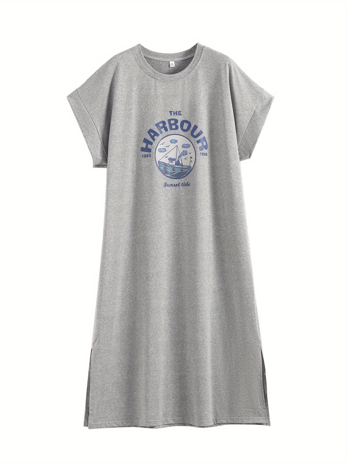 Graphic Print Crew Neck Dress Casual Cap Sleeve Dress Spring - Temu Norway