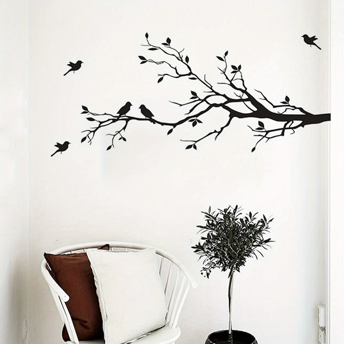 Personality Silhouette Wall Sticker Black Branch Bird - Temu Norway