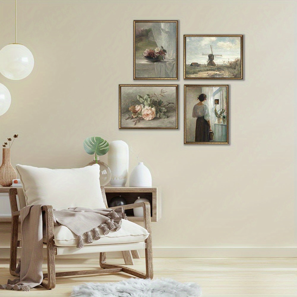 French Country Landscape Oil Painting Windmill Wall Pictures Vintage ...