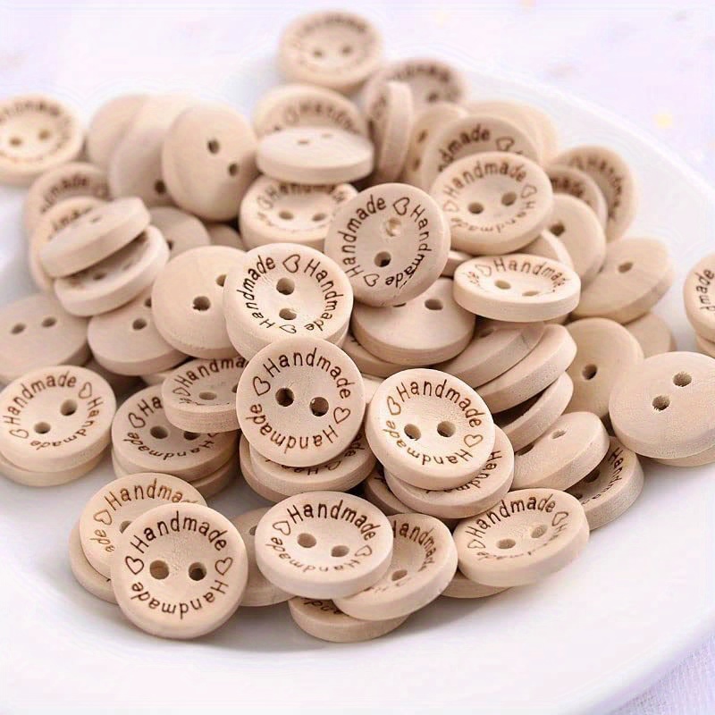 100pcs 15 20 25mm round buttons laser carved handmade love wooden ...