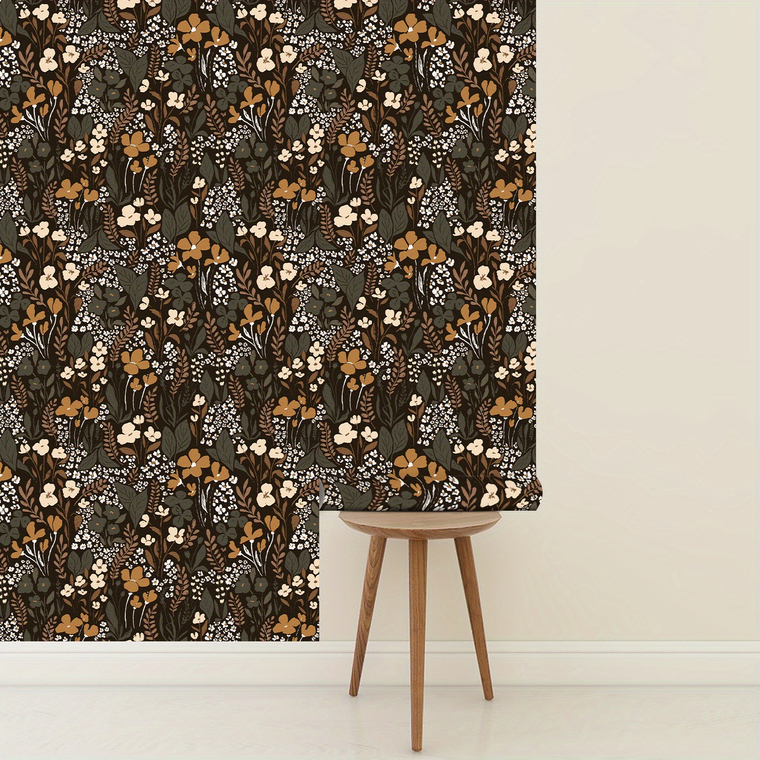 Dark Background Fern Wallpaper Yellow White Floral Peel - Temu Australia