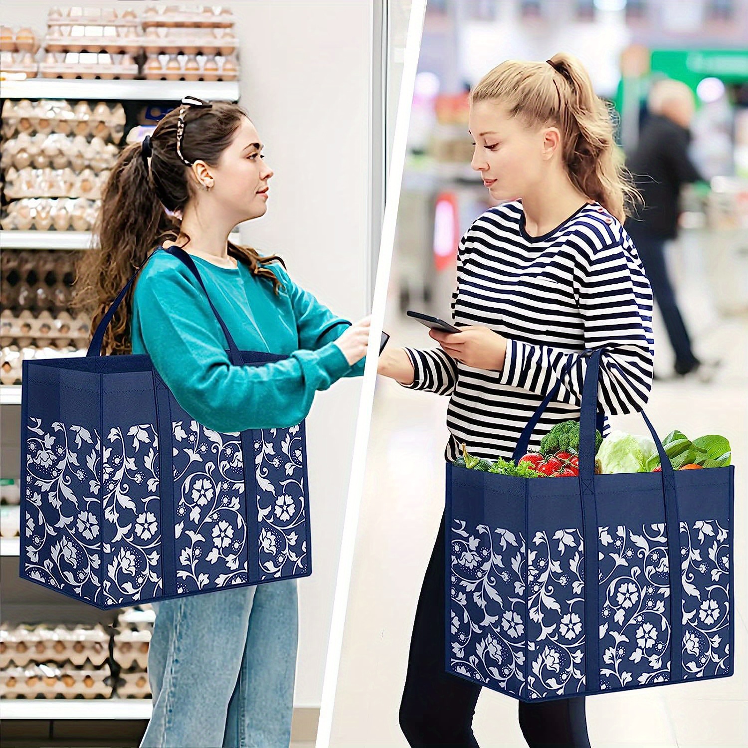 Foldable Reusable Shopping Bag Tote Bags Reinforced Handles - Temu