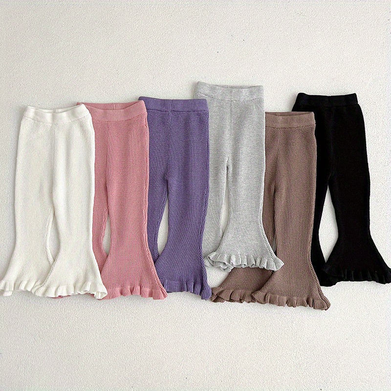 girls' waist bell bottom waffle knit stretch flared - {region_name}